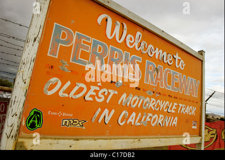 retro faded shabby signpost for perris raceway oldest motorcycle track ...