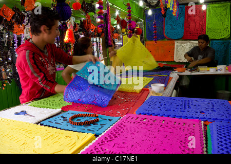 Papel picado (perforated paper) stall in a market in Mexico Stock Photo ...