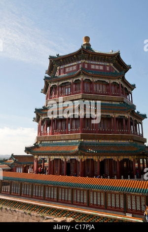 It's a photo of a Old Chinese Tower of a Temple in a city in China. it ...