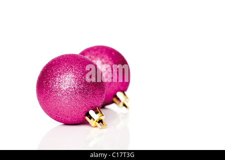 Christmas tree balls on a pink background Stock Photo - Alamy