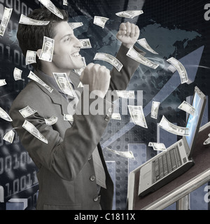 Money shower on a businessman Stock Photo - Alamy