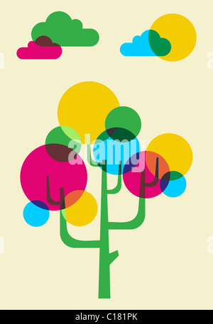 Pink, Cyan, yellow, and green bubbles forming a tree illustration ...