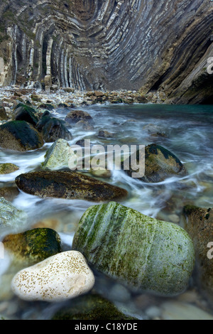 Limestone folding (Lulworth crumple), Stair Hole (cove), near Lulworth ...