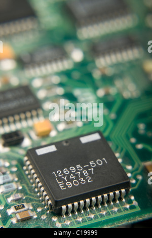Pattern of microchip circuits on silicon semiconductor computer wafer ...