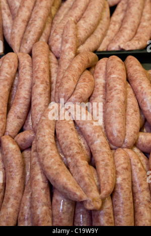 Sausage display in the butcher's shop Stock Photo - Alamy