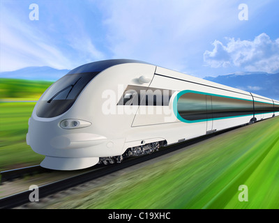 super streamlined train with motion blur moves in subway Stock Photo ...