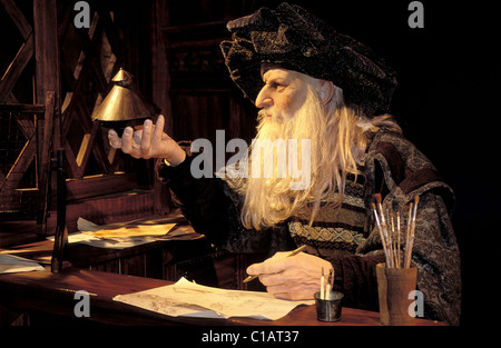 A wax figure of Leonardo da Vinci, Italian polymath on display at the ...