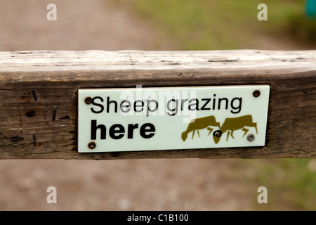 Sheep Grazing warning notice on a gate at Loughrigg Fell near the Lake ...