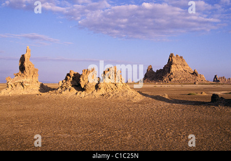 Africa, Djibouti, Lake Abbe. Landscape view of lake Abbe Two children ...