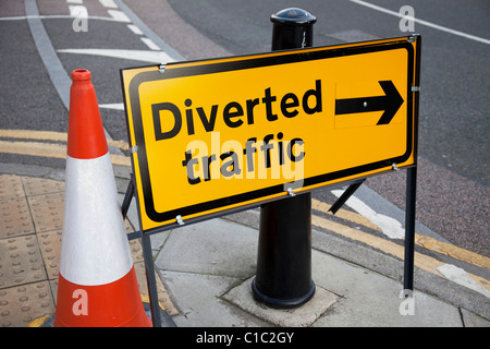 Diverted Traffic diversion sign, London, England Stock Photo - Alamy