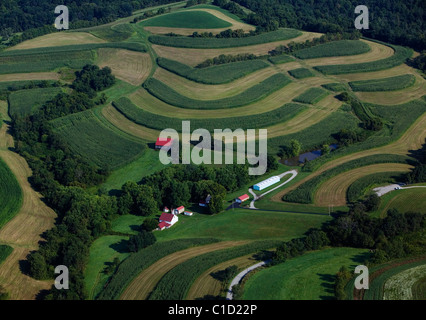 USA, Aerial photograph of contour farming after harvest in Western ...