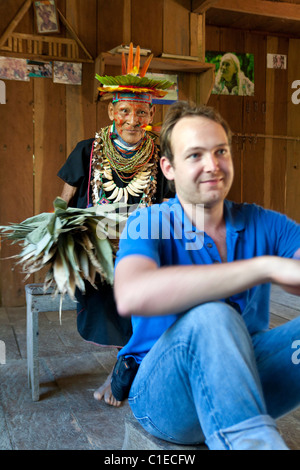 Portrait of a indigenous Shaman in the Cuyabeno wildlife reserve ...