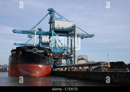 Coal Ship Unloading at Liverpool Docks, Liverpool, North West England ...