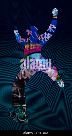 Outline shape of a person running with graffiti infill Stock Photo - Alamy