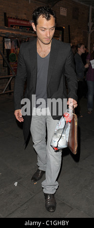 Jude Law leaving Wyndham's Theatre, having performed in a new ...