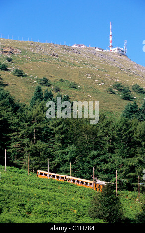 The Petit train de la Rhune rack railway, La Rhun mountain on the ...