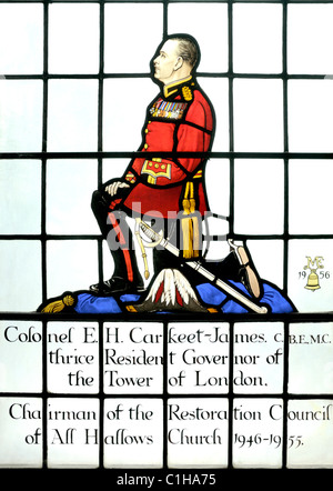 London, England, UK. Church of All Hallows by the Tower. Stained glass ...