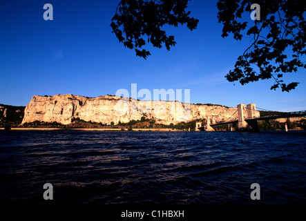 France, Drome, Defile of Donzere, bridge over the Rhone river Stock ...