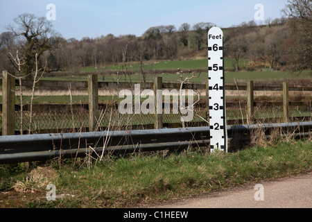 A road side flood water marker (measuring the depth of a small channel ...