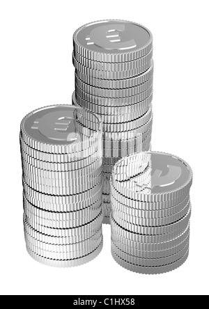 Stacks of silver Euro coins isolated on a white background Stock Photo ...