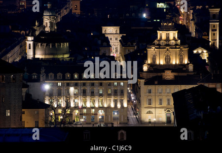 Aerial view of the city centre of Turin, Italy with Piazza Castello ...