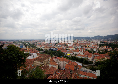 Scenic panoramic view of downtown Graz, seen from the Schlossberg ...