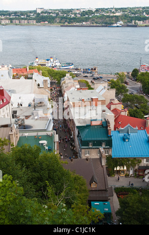 Aerial view of Quebec City Old Town in the fall season sunset time ...