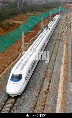 Chinese Supertrain Workers on China's new super high speed rail link ...
