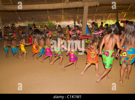 Girls of the Native Indian Embera Tribe dancing, Embera Village, Panama ...