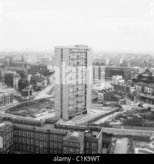 1960s. London. A newly constructed high rise residential tower block ...