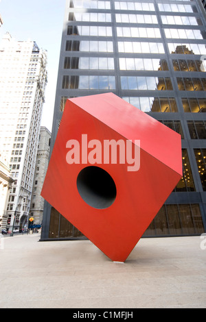 Red Cube, a 1968 sculpture by Isamu Noguchi which sits on Broadway ...