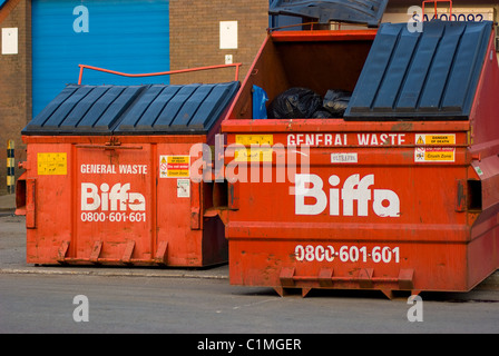 Red Biffa waste wheelie bin Stock Photo - Alamy