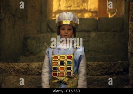 Portrait of an ultra religious Jewish boy with long earlocks on ...