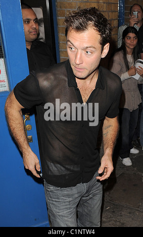 Jude Law leaving Wyndham's Theatre, having performed in a new ...