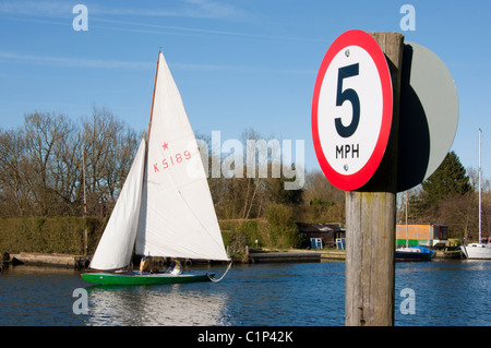 A 4 mph speed limit sign for boat traffic by the River Chet on the ...