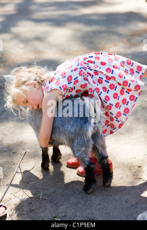 animal, goat, zoo, child, girl, girls, cuddle, outdoor, captivity ...