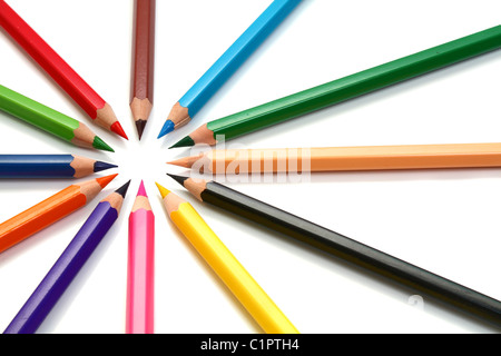 colors sharp pencils and shaving isolated on white background Stock ...
