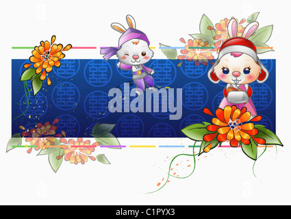 Illustration of Korean traditional rabbit's year in lunar calendar ...