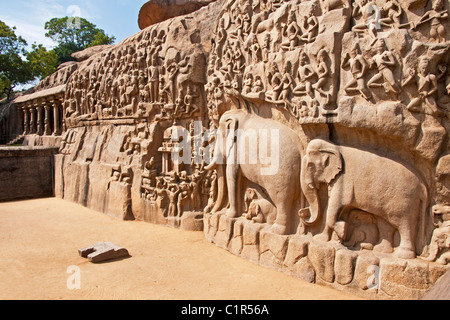Arjuna Penance Stone Carvings in Mahabalipuram Tamil Nadu India, world ...