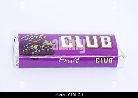 A chocolate flavoured Jacobs Club chocolate biscuit on a white ...