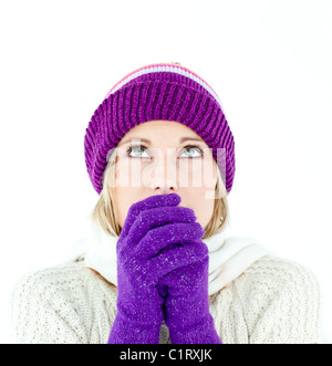 Portrait of beautiful freezing woman in winter hat Stock Photo - Alamy