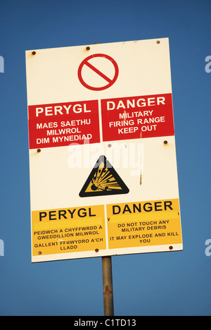 Keep Out Military Firing Range warning sign on MOD army training land ...