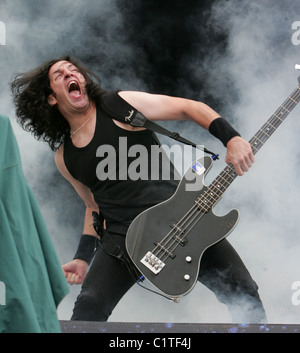 Frank Bello of Anthrax performing live on stage at Bloodstock festival ...