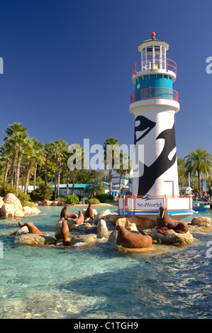 A lighthouse at the entrance to Seaworld Orlando theme park in Orlando ...