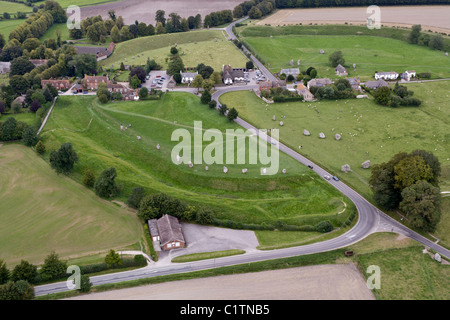 Aerial view of the village of Avebury and Avebury stone circle, a world ...