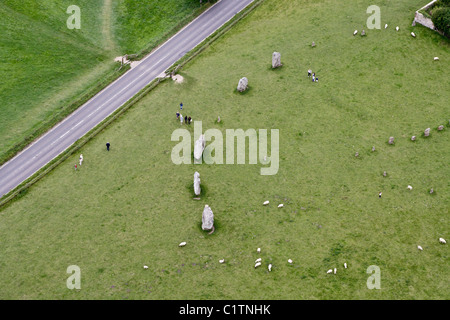 Aerial view of Avebury village and part of the stone circle Stock Photo ...