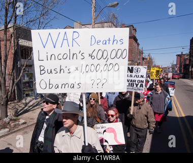 More than 150 Anti-War demonstrators after marching in Pittsburgh, PA ...