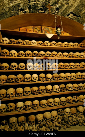 Human skulls in Meteora Monastery. Skulls from monks on shelves Stock ...
