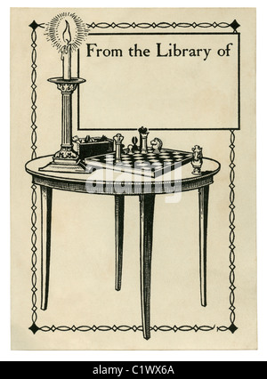 Ex Libris blank library bookplate by R Anning Bell, line illustration ...