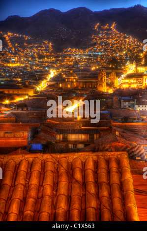A view over Cusco Peru at night taken from El Mirador viewpoint Stock ...